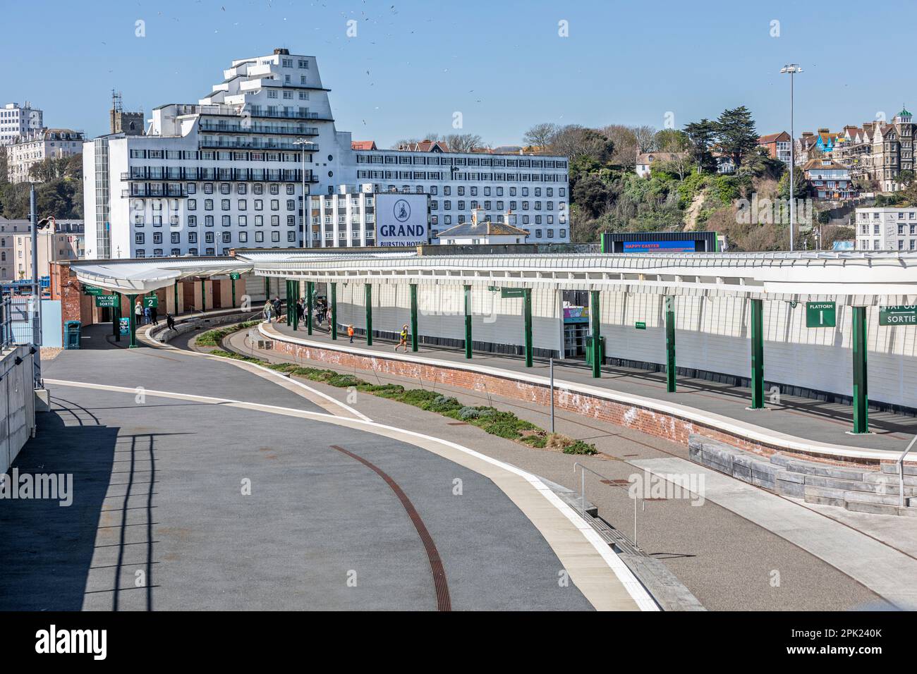 Folkestone’s Harbour Arm railway station and The Grand Burstin Hotel ...