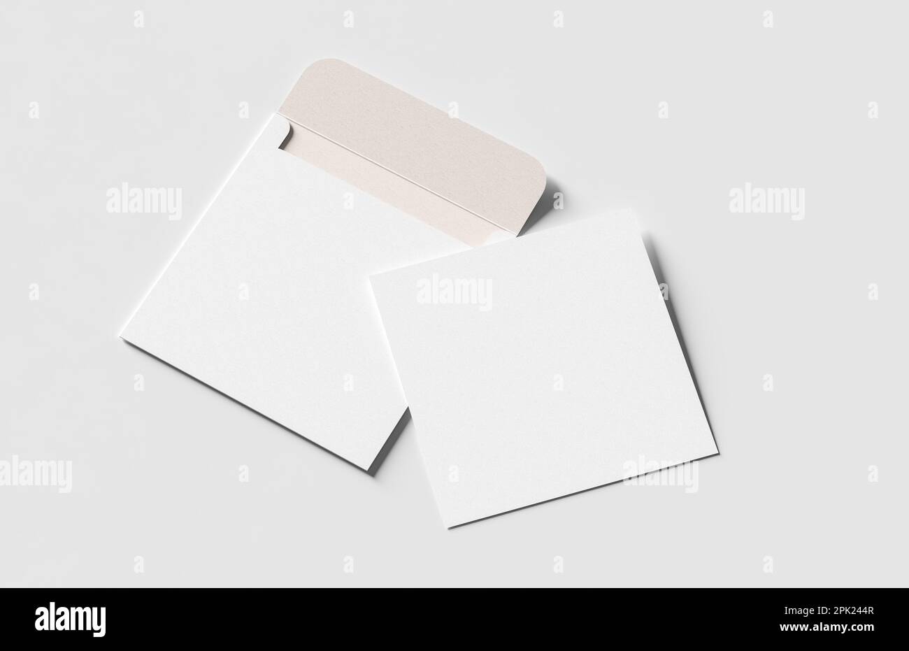 Square envelope and invitation mock up isolated on white background. 3D ...