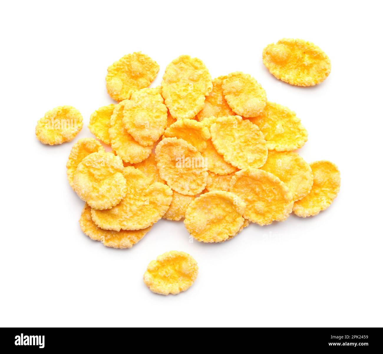 Pile of tasty corn flakes on white background, top view Stock Photo - Alamy