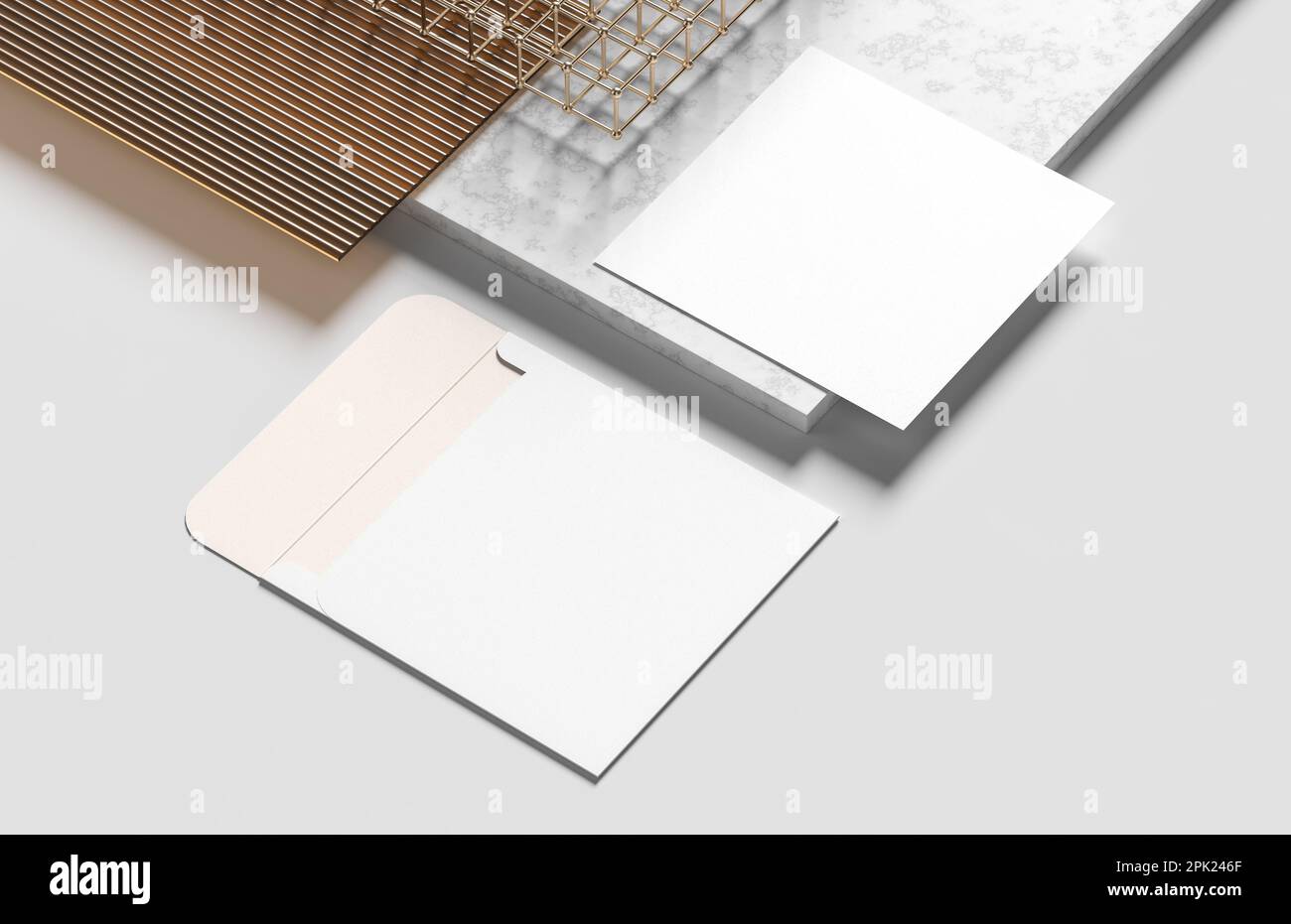 Square envelope and invitation mock up isolated on white background. 3D ...