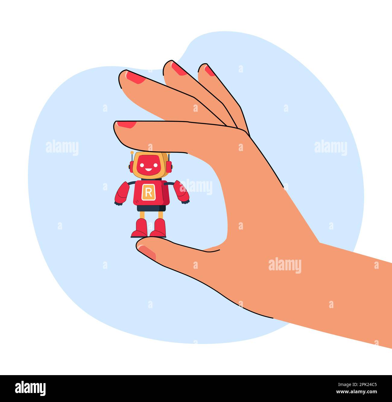 Hand holding little robotic character Stock Vector Image & Art - Alamy