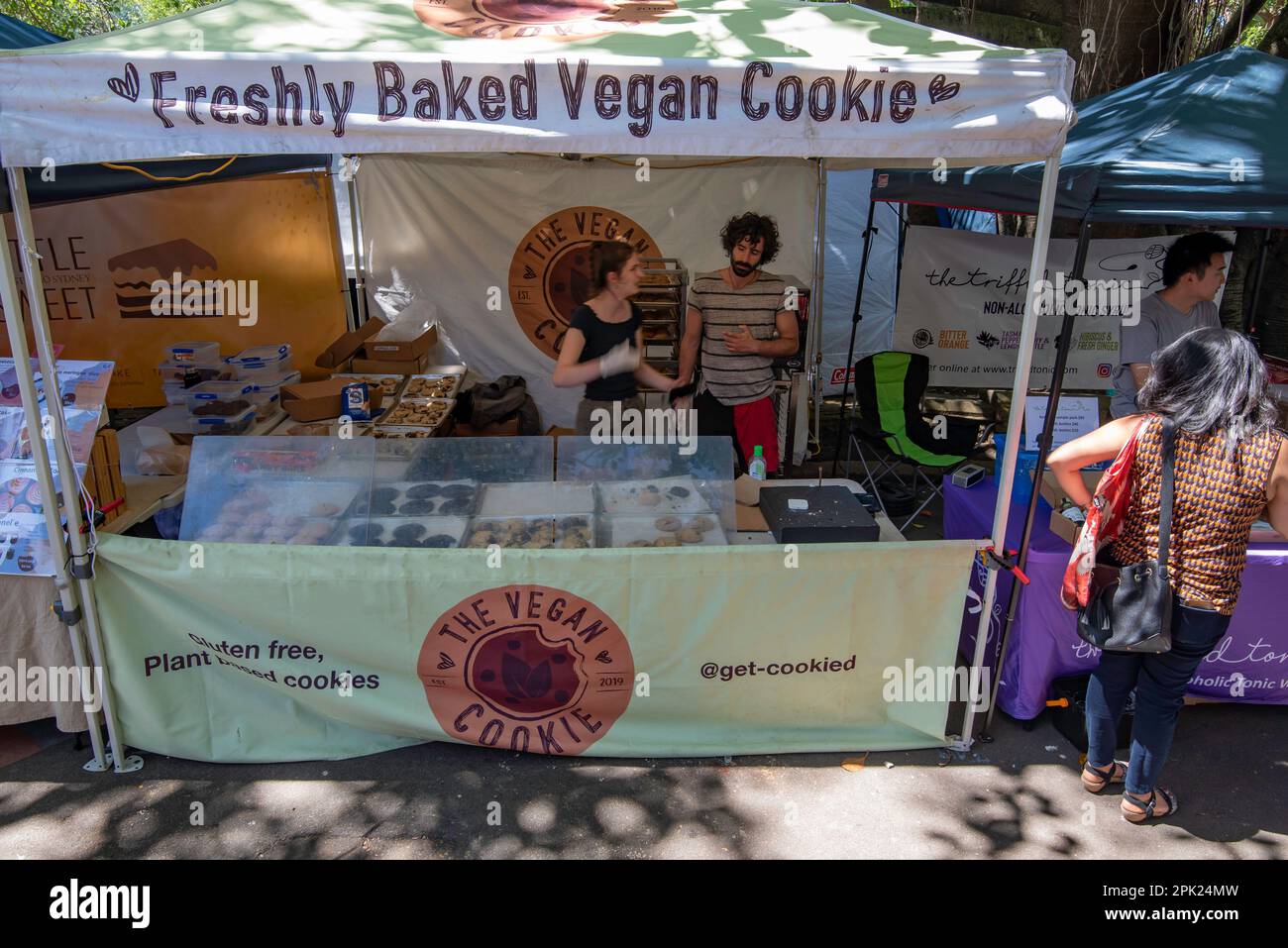 A vegan food stall at the long running weekend markets at Glebe in ...