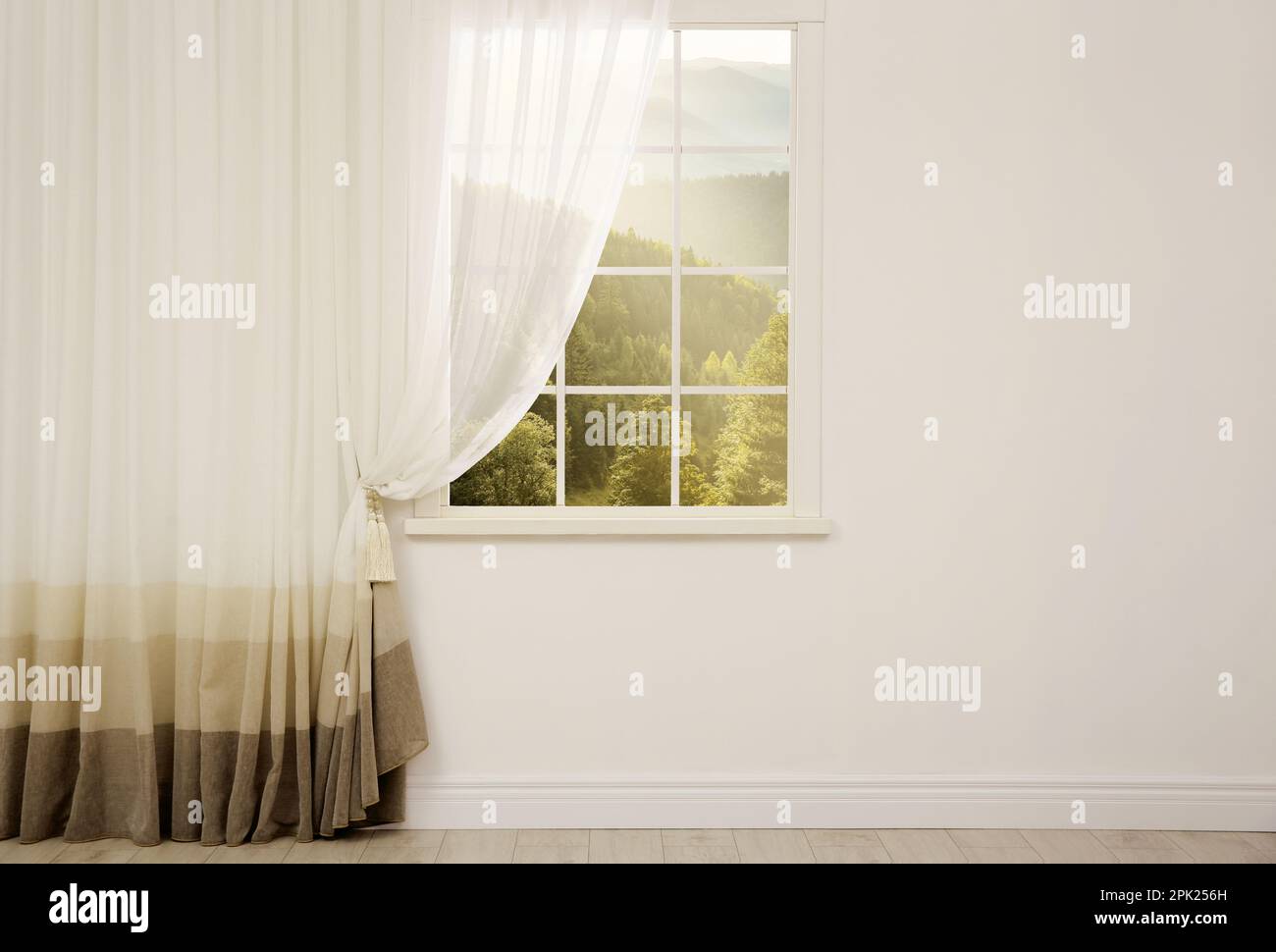 Beautiful view of mountain landscape through window Stock Photo - Alamy