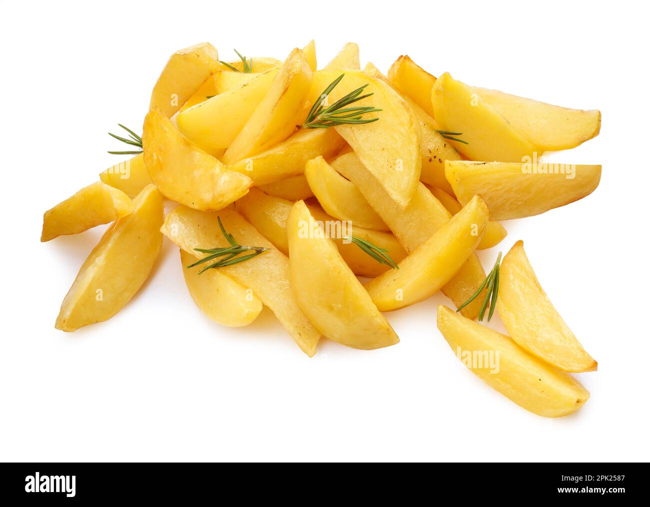 Tasty baked potato wedges with rosemary on white background Stock Photo ...