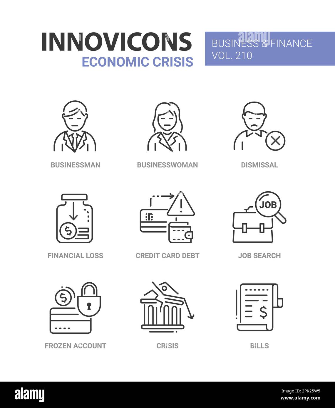 Financial losses in business - line design style icons set Stock Vector ...