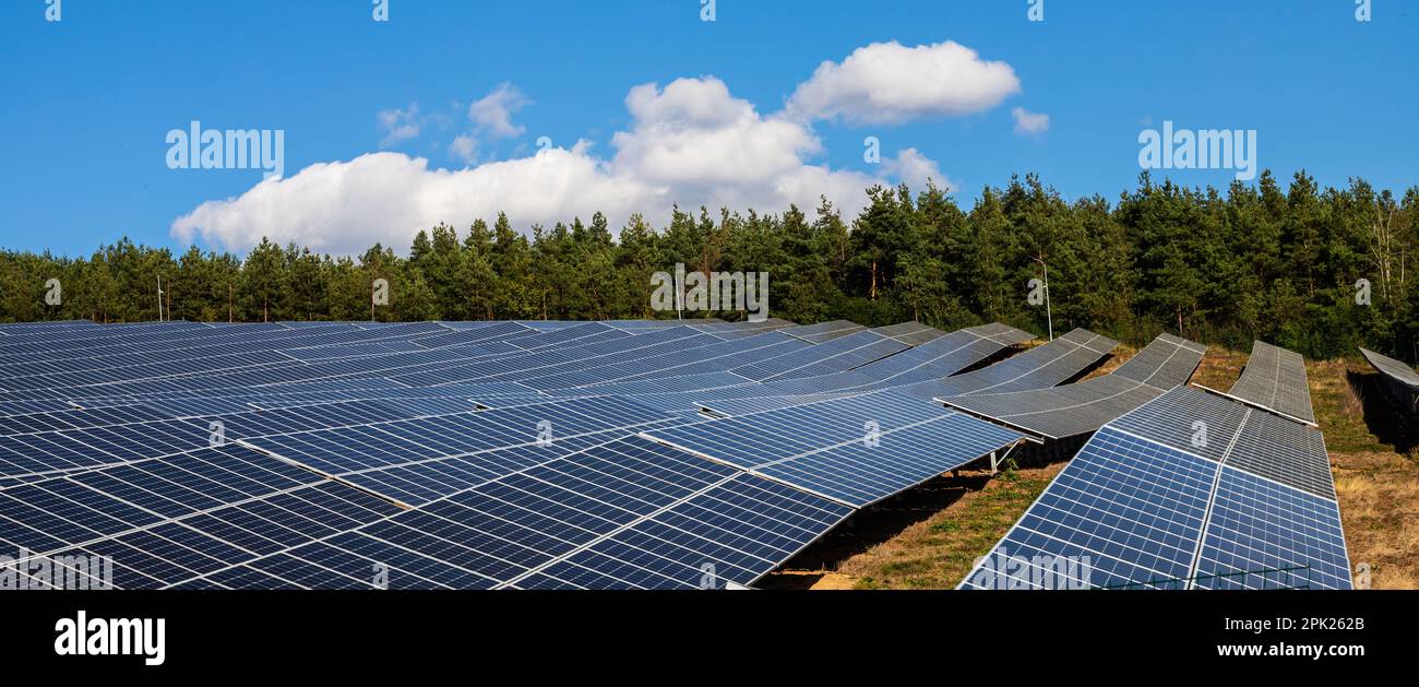 solar panels with the sunny sky. Blue solar panels. background of ...