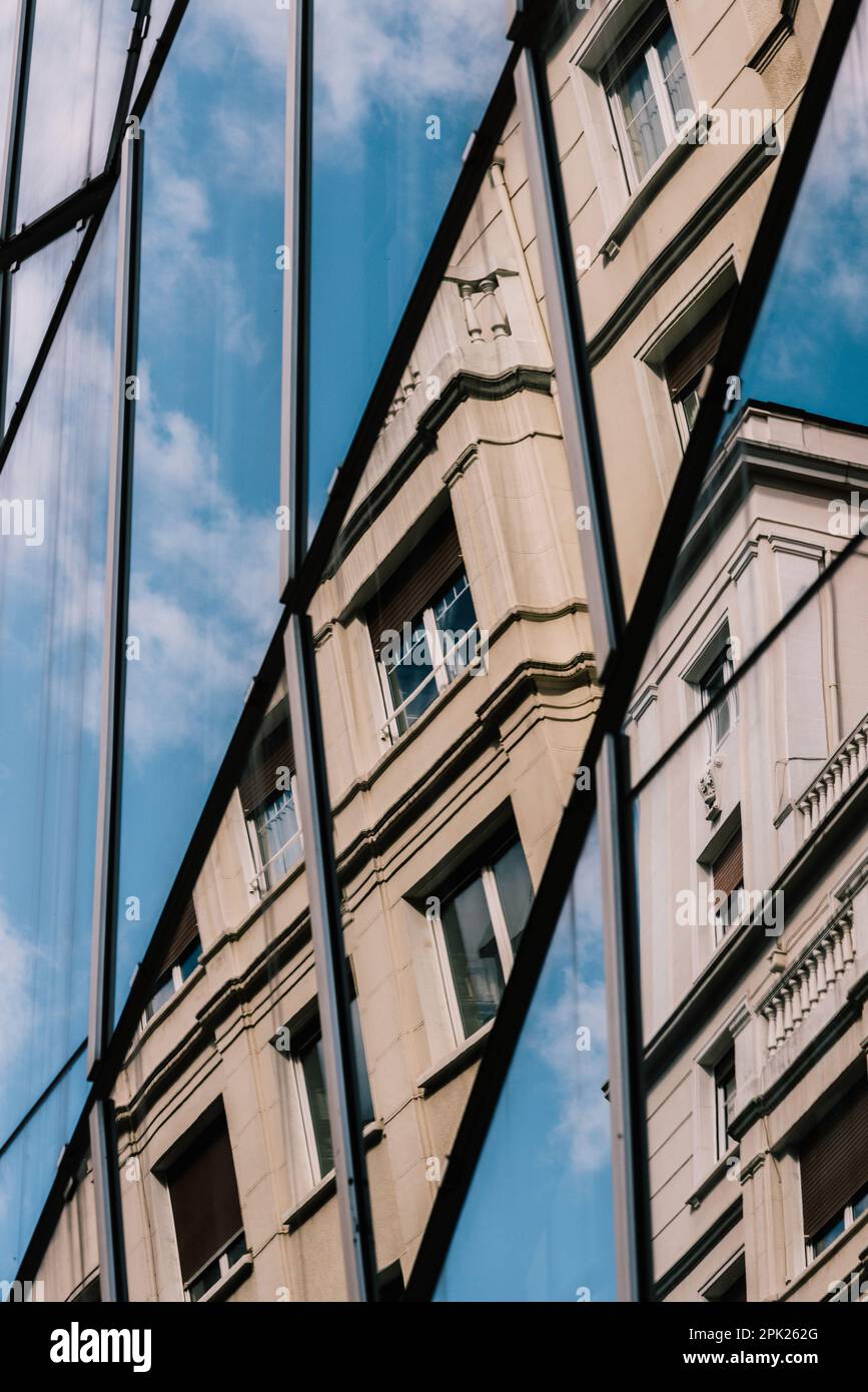 Glass reflections of old buildings in Bilbao, Basque Country, Spain ...