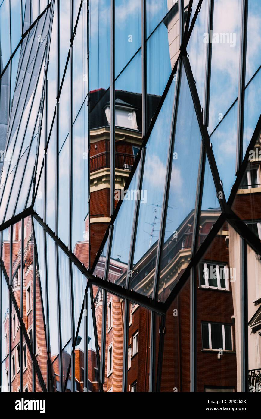 Glass reflections of old buildings in Bilbao, Basque Country, Spain ...