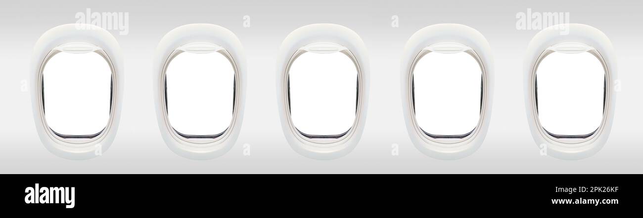 Photo of five windows of an airplane from inside (flight concept ...