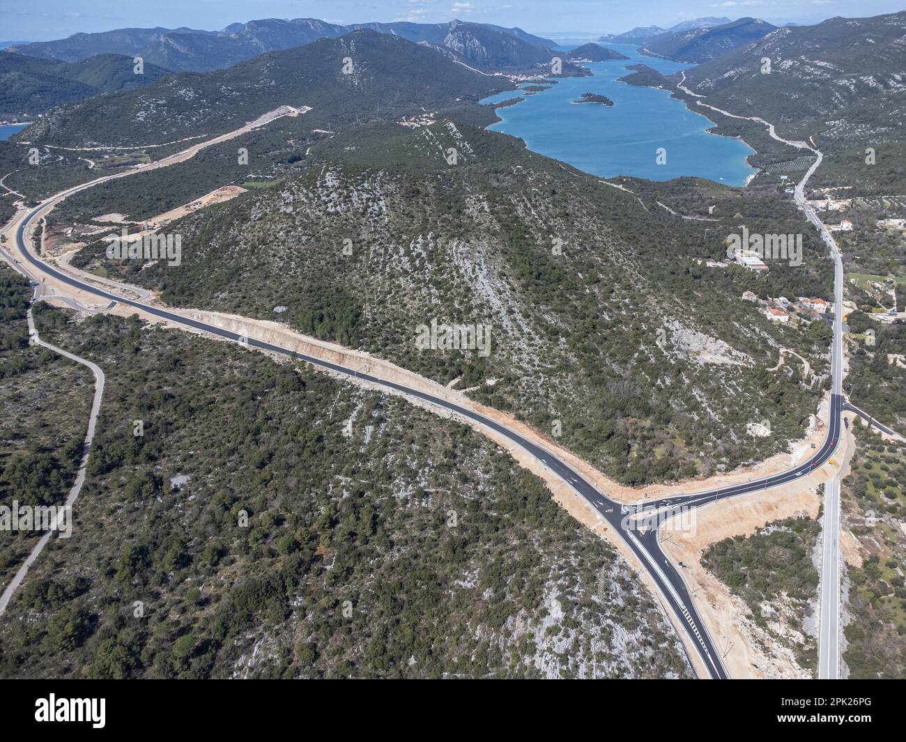 Aerial view of the traffic junction Zaton Doli. Access roads to the ...