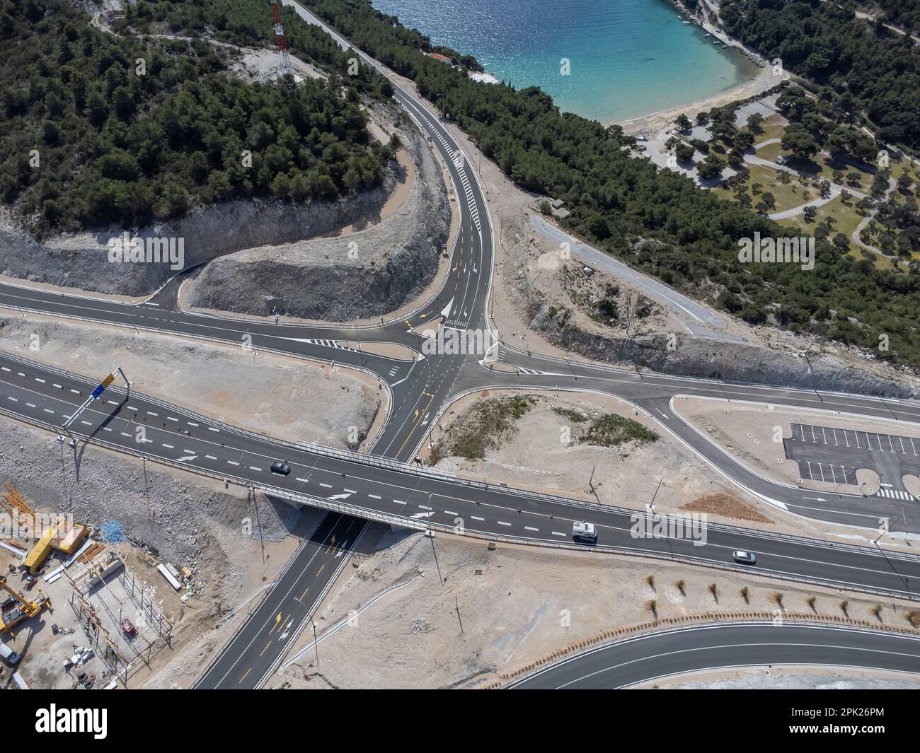 Aerial view of the traffic junction Prapratno. Access roads to the ...