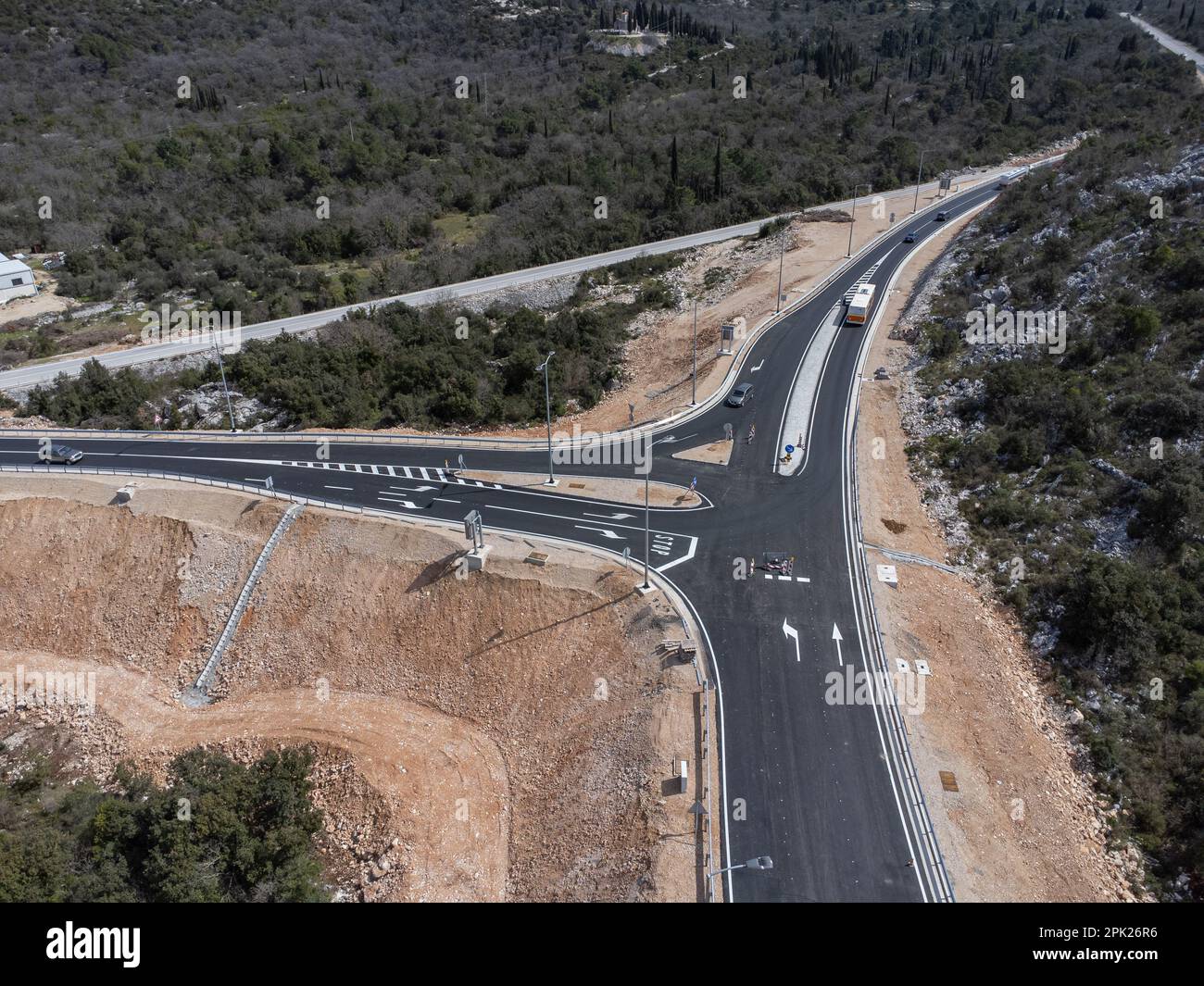 Aerial view of the traffic junction Zaton Doli. Access roads to the ...