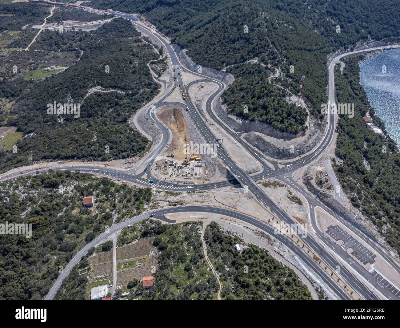 Aerial view of the traffic junction Prapratno. Access roads to the ...
