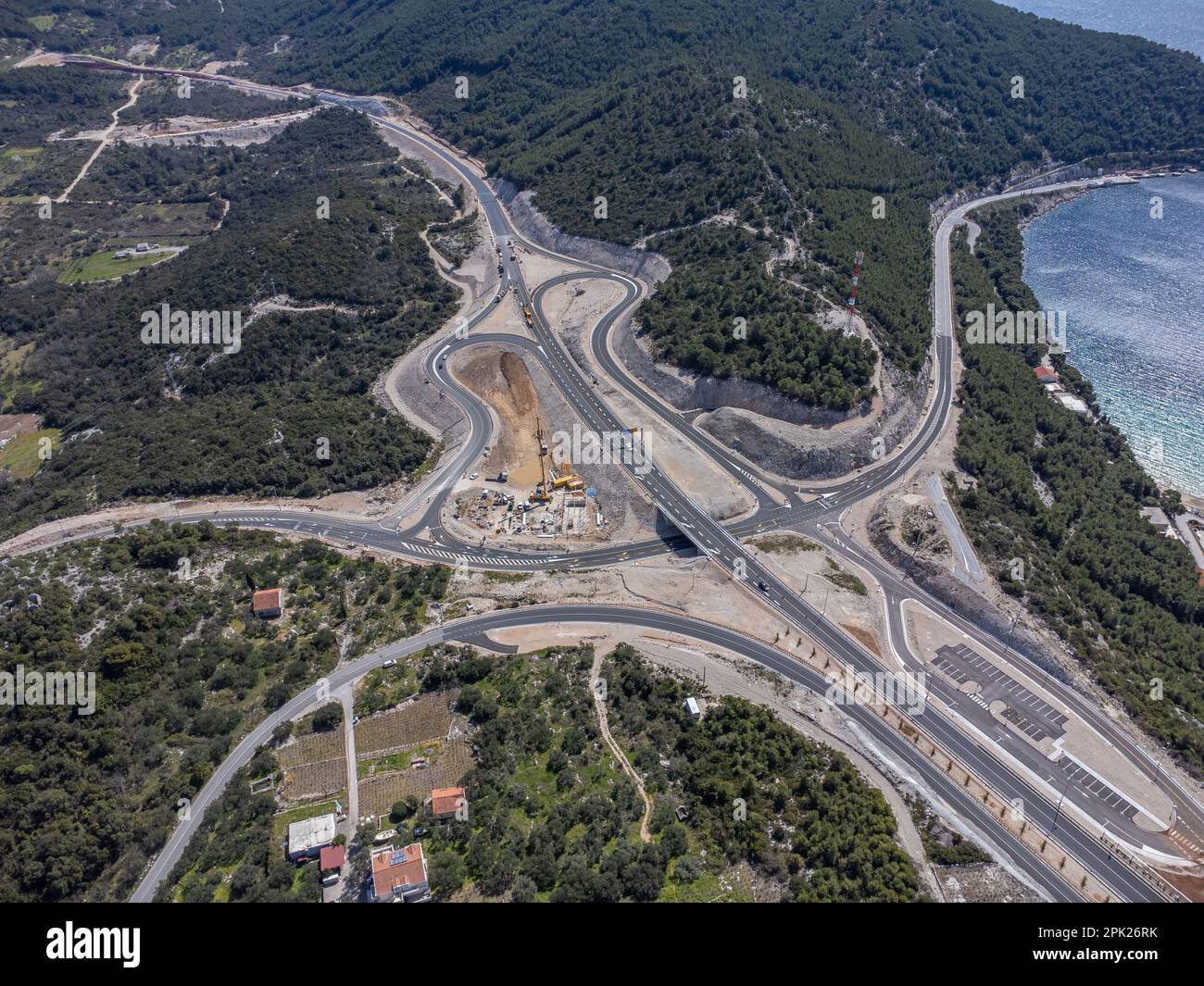 Aerial view of the traffic junction Prapratno. Access roads to the ...