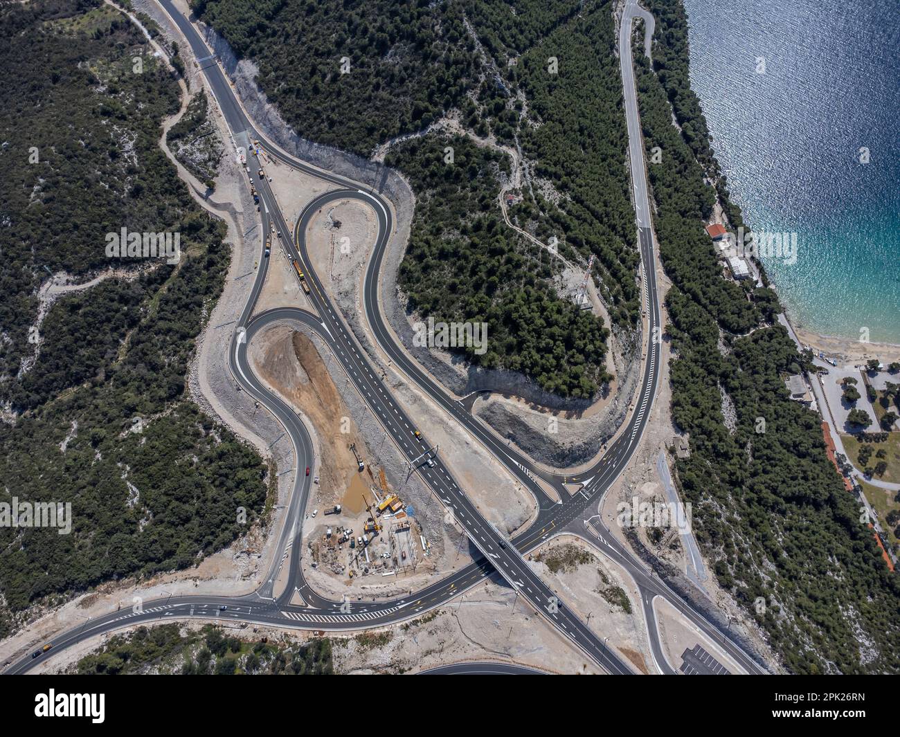 Aerial view of the traffic junction Prapratno. Access roads to the ...