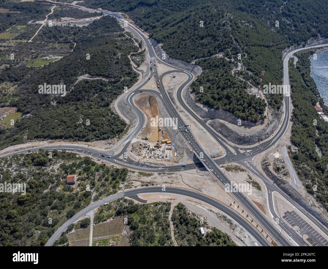 Aerial view of the traffic junction Prapratno. Access roads to the ...