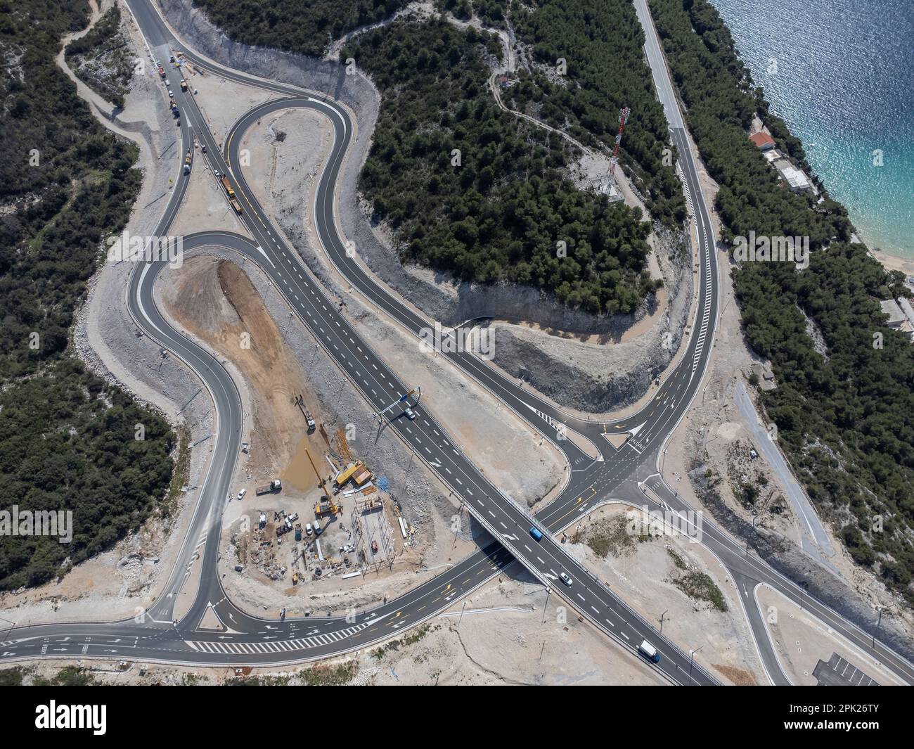 Aerial view of the traffic junction Prapratno. Access roads to the ...