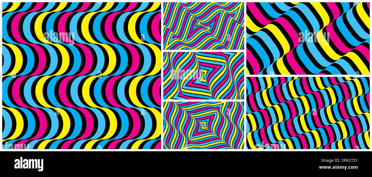 Wavy pattern with optical illusion. Optic art illustration of color rectangles. Abstract striped ...