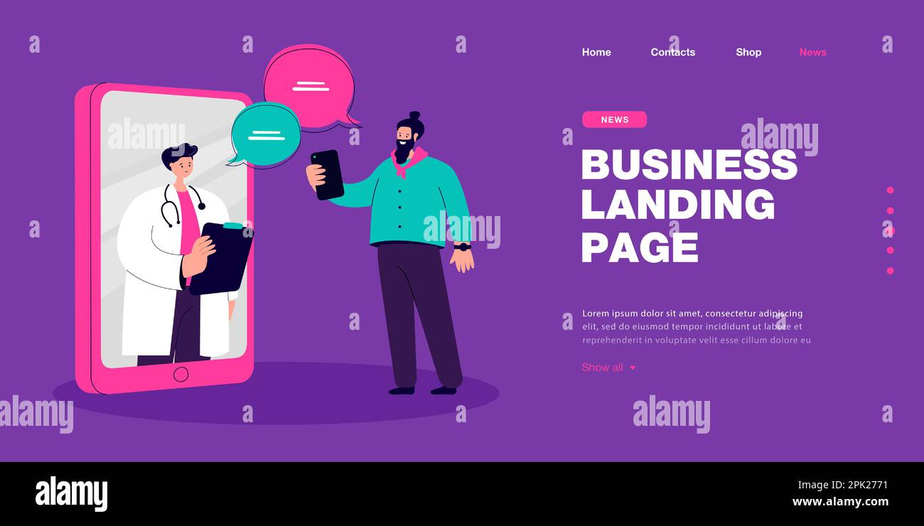 Cartoon patient having online appointment with doctor via phone Stock ...