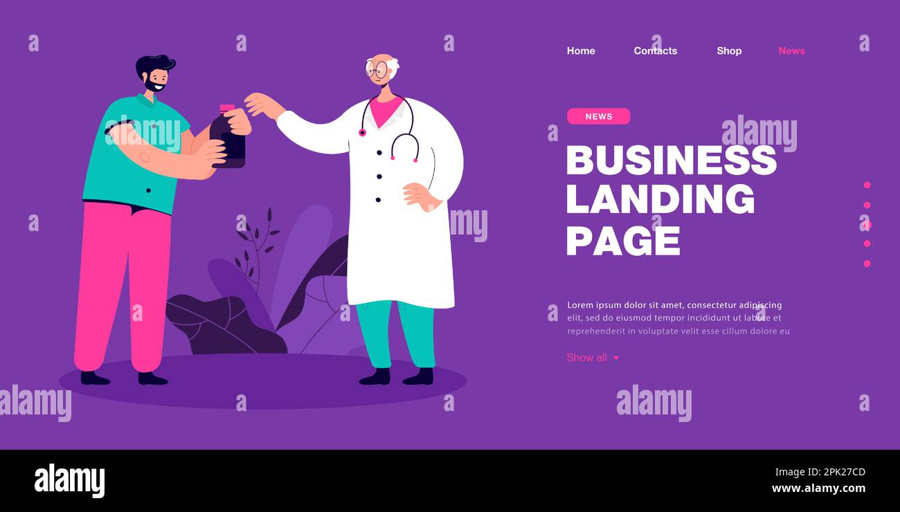 Male cartoon patient receiving medication from elderly doctor Stock ...