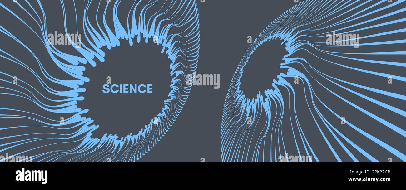 Blue magic portal hole made from many curved strips. Abstract energy ...