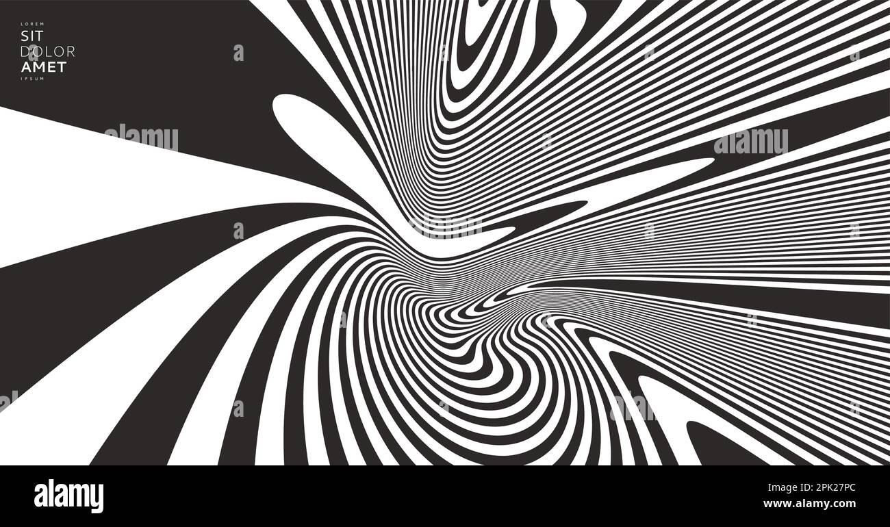 Psychedelic pattern with melting and distorting lines. The geometric background by stripes. 3d ...