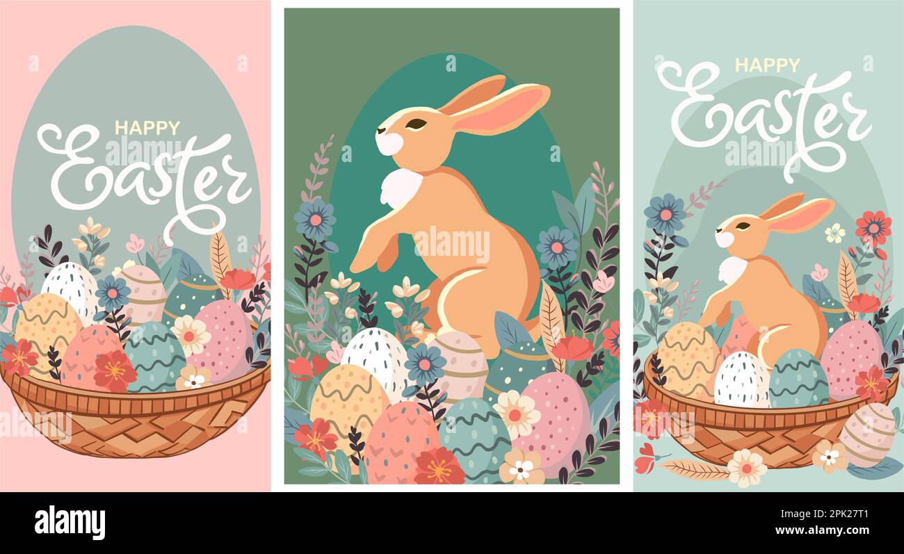 Happy Easter set of banners, greeting cards, posters, holiday covers ...