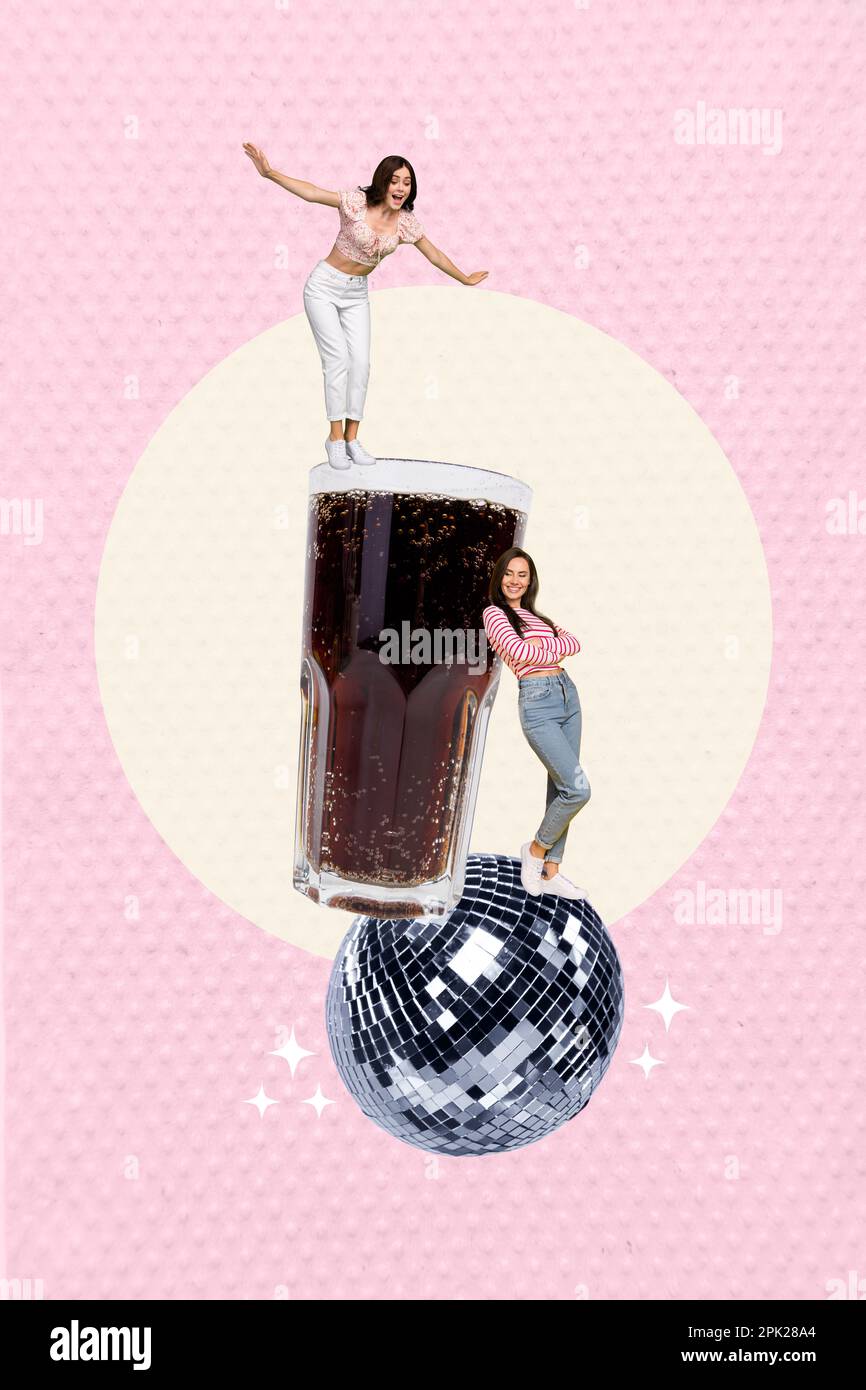 Vertical pinup pop collage photo poster of two carefree glad friends ...