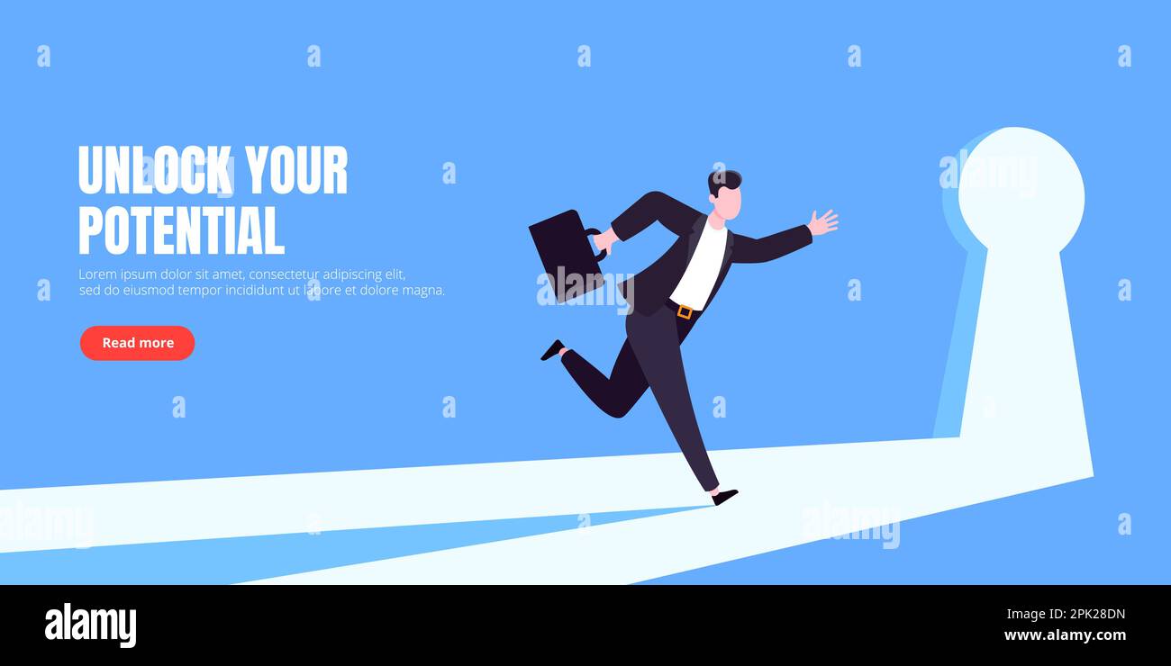 Unlock your opportunity concept with keyhole and ambitious man running ...