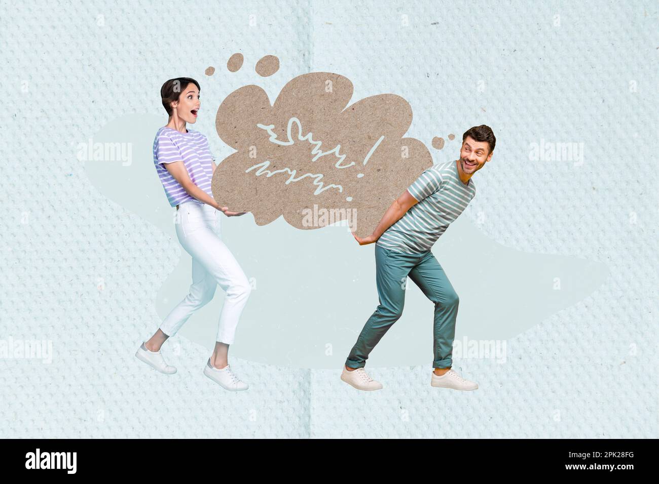 Collage photo image picture artwork poster of two people deliver heavy ...