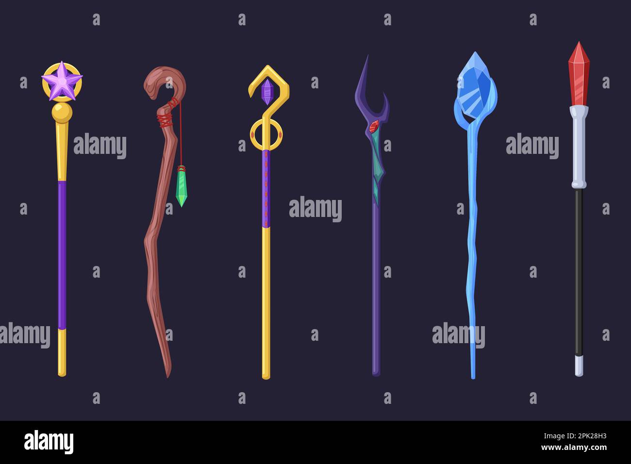 Magic wands on dark background cartoon illustration set Stock Vector ...