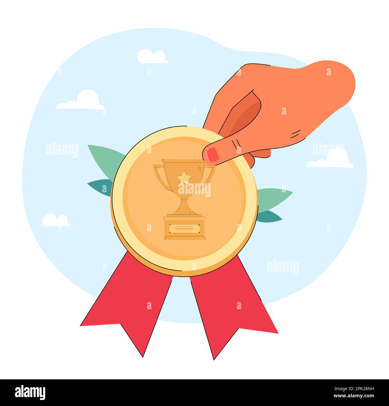 Hand holding gold medal with ribbon as reward Stock Vector Image & Art ...