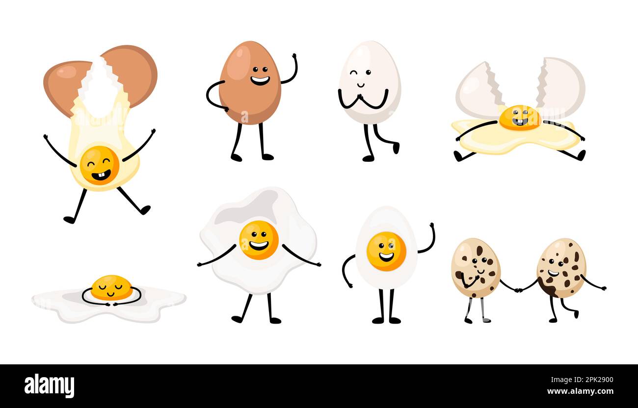 Funny eggs with cute faces cartoon illustration set Stock Vector Image ...