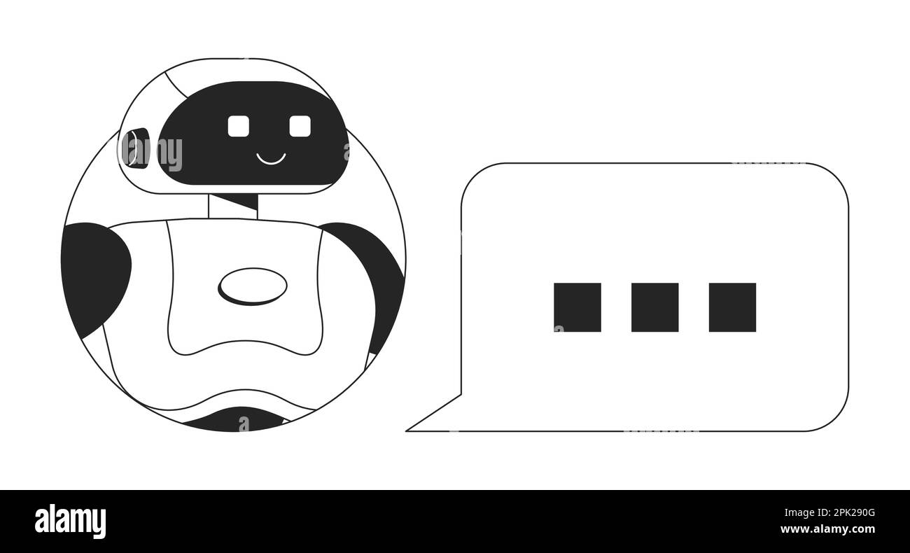 AI companion with chat bubble black and white concept vector spot illustration Stock Vector ...