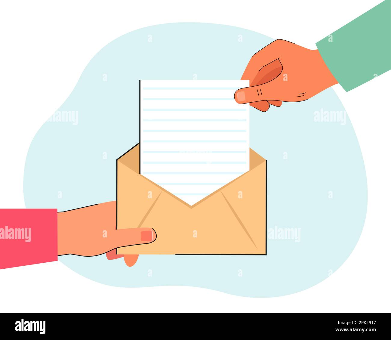 Hand taking letter out of envelope flat vector illustration Stock ...
