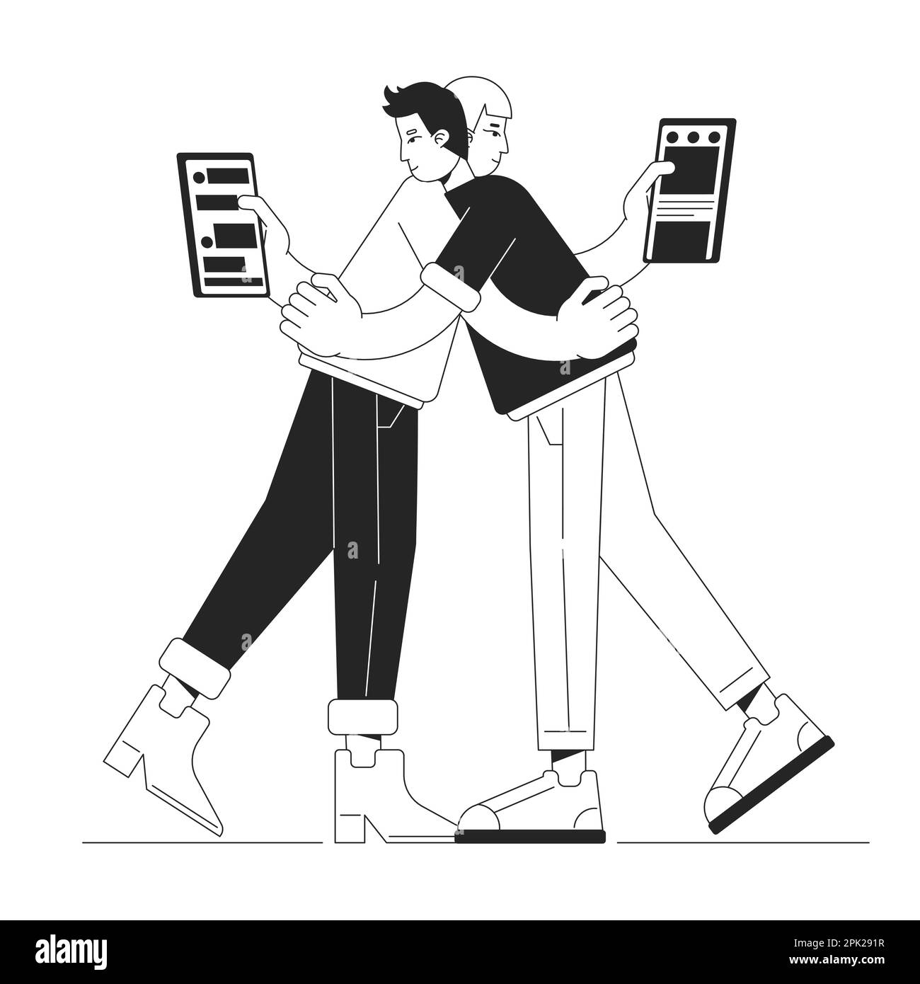 Phubbing in relationship black and white concept vector spot illustration Stock Vector Image ...