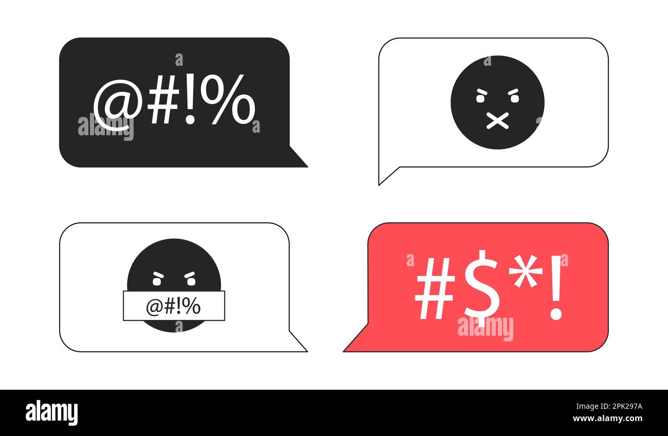 Swear bad words censored in speech bubbles flat vector elements pack ...