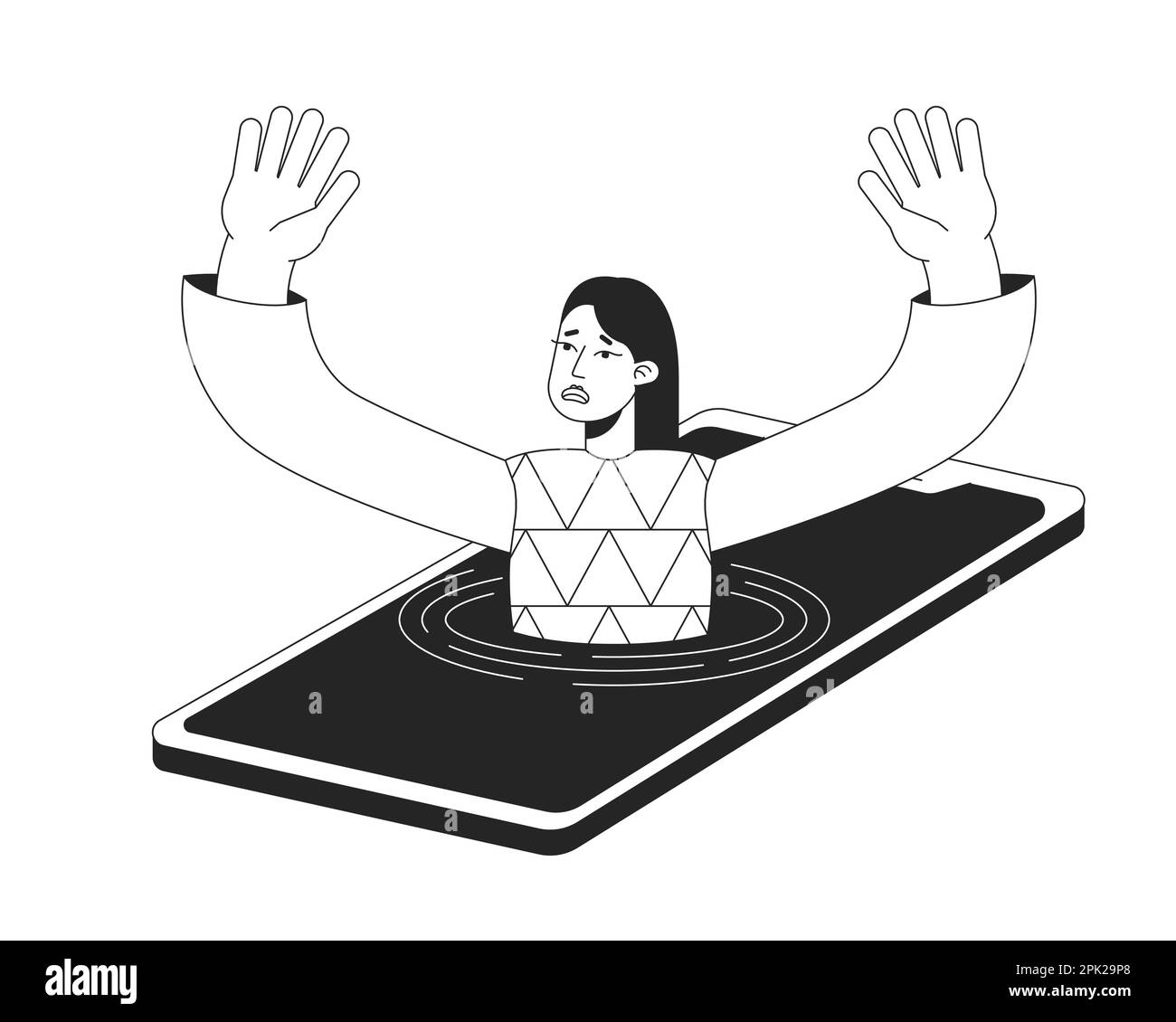 Cell phone obsession black and white concept vector spot illustration ...