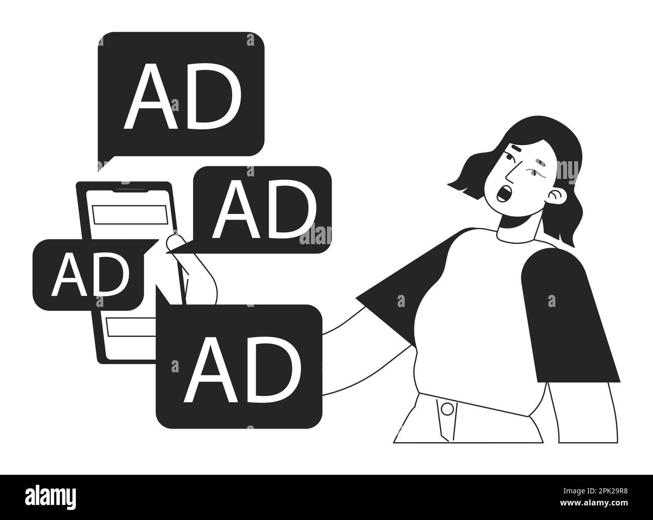 Digital ads overload black and white concept vector spot illustration ...