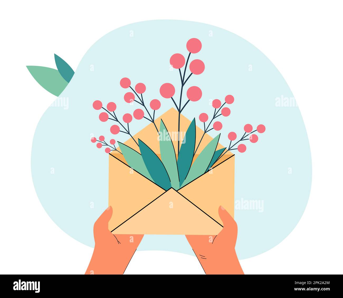 Hands holding envelope with flowers flat vector illustration Stock ...