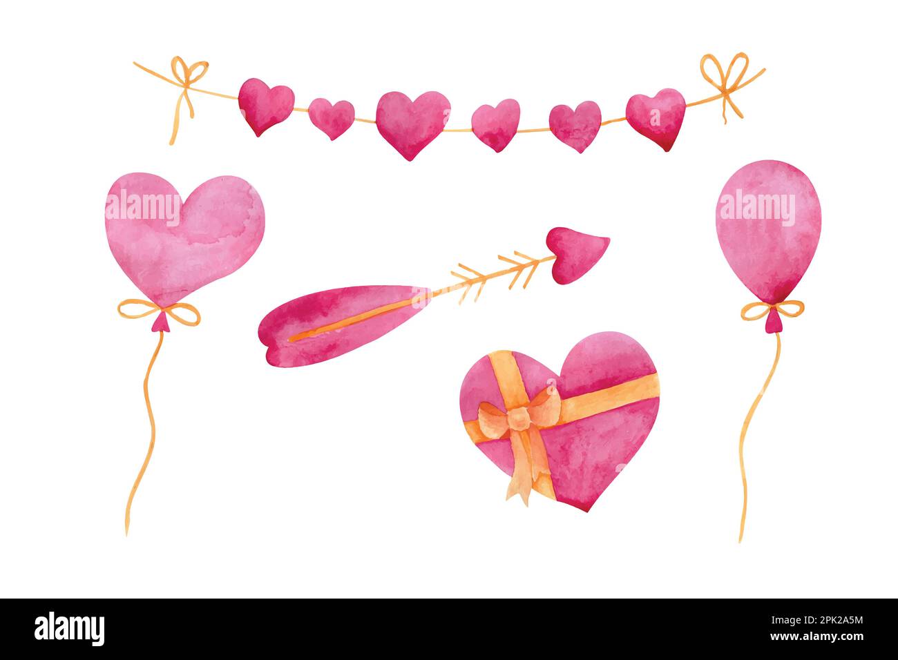 Watercolor valentines day elements collection, hand drawn watercolor ...