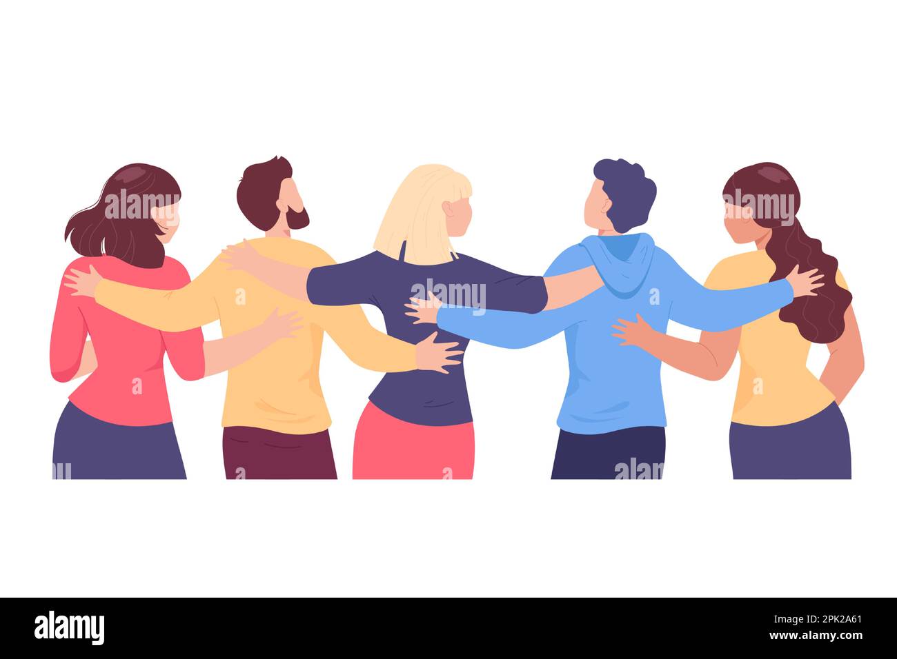 Back view of hugging friends flat vector illustration Stock Vector ...