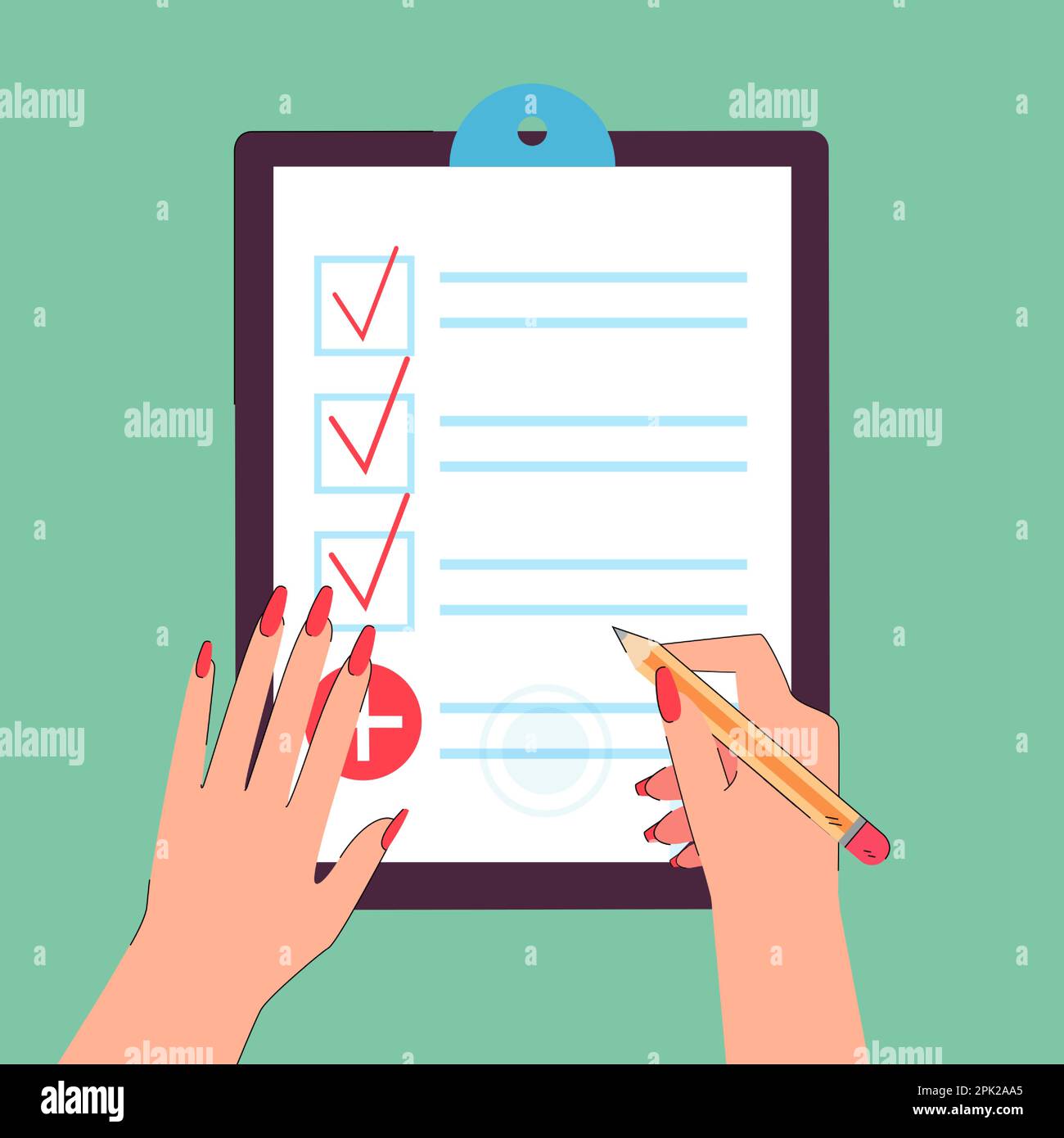 Hand checking points in medical document Stock Vector Image & Art - Alamy