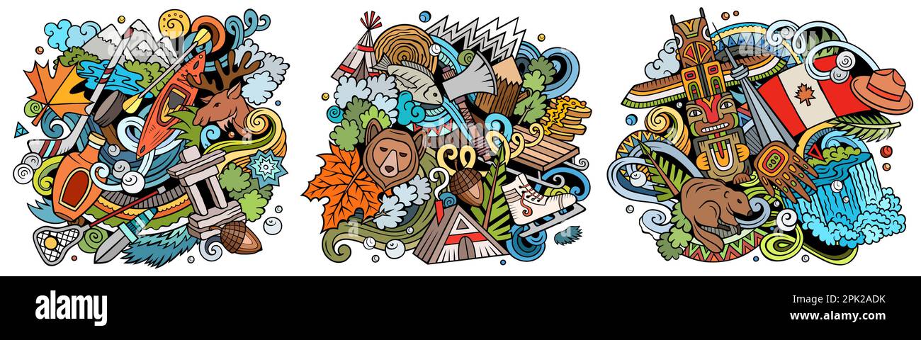 Canada cartoon vector doodle designs set. Colorful detailed ...