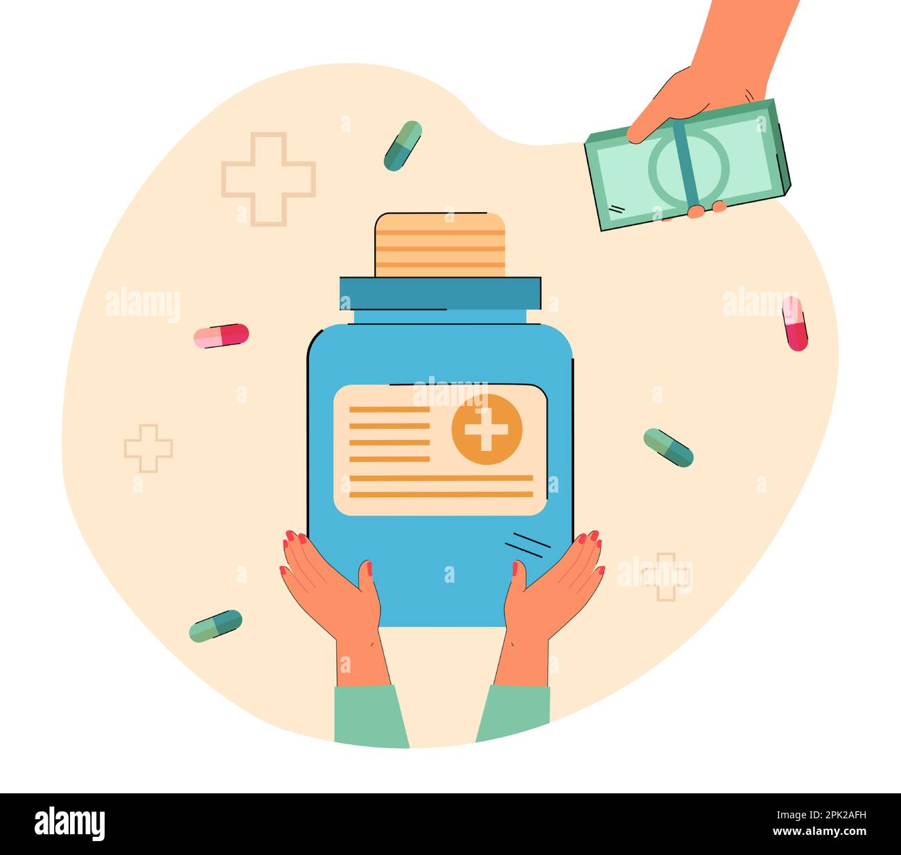 Hand giving money to pharmacist for huge jar with medication Stock ...