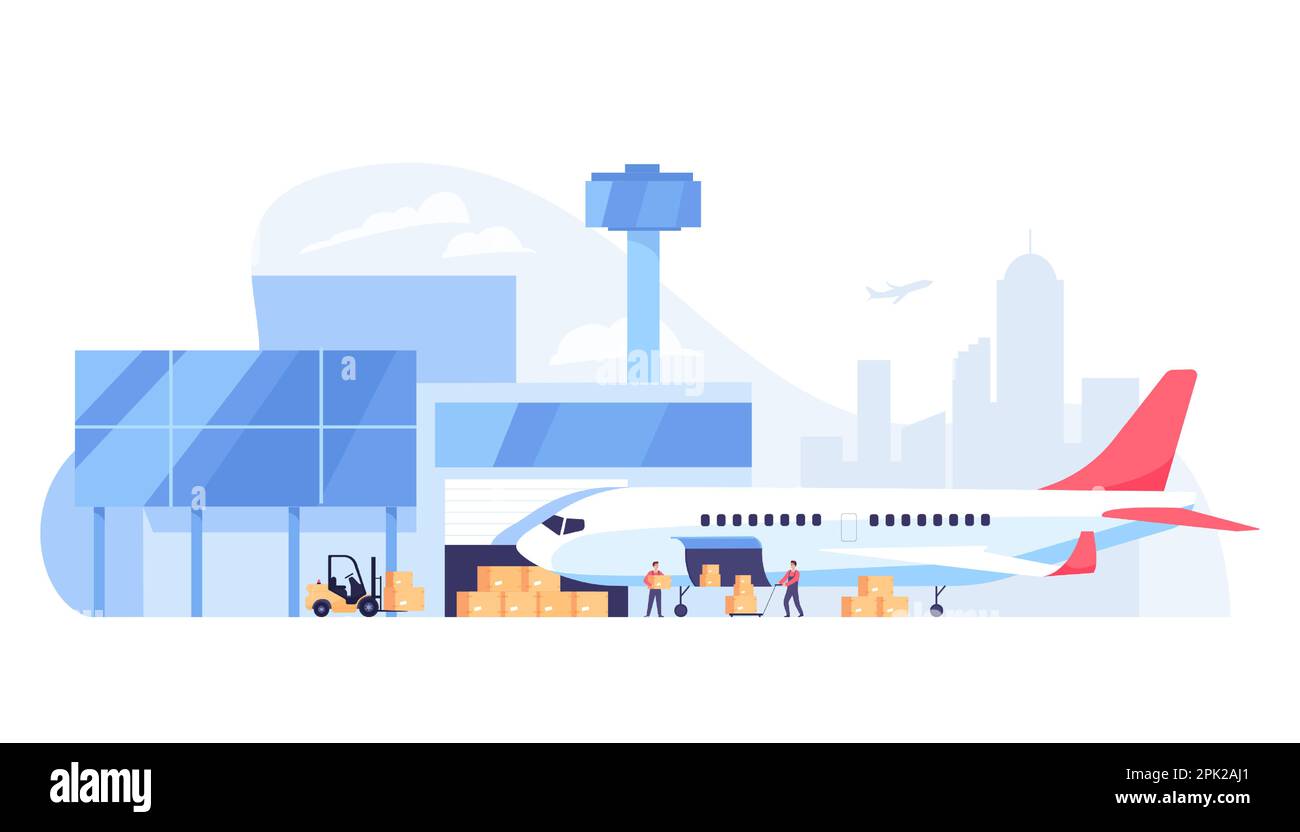 Warehouse workers loading boxes into airplane Stock Vector Image & Art ...