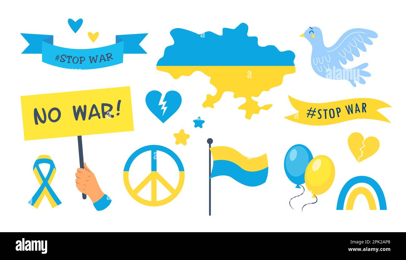 Symbols of support for Ukraine vector illustrations set Stock Vector ...