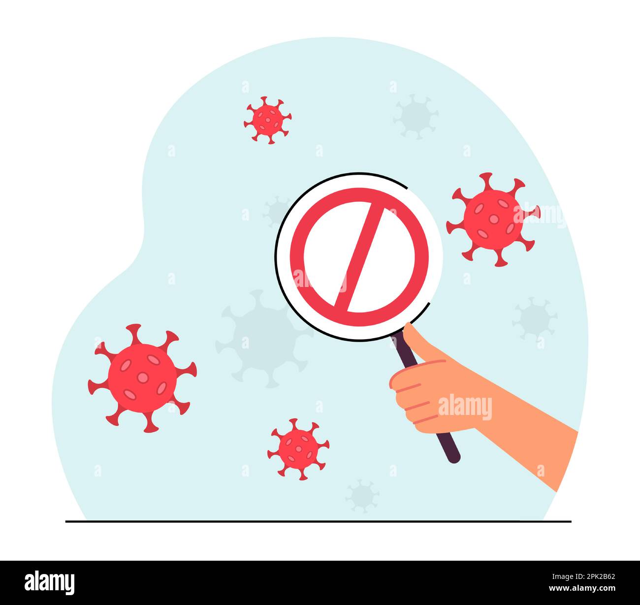 Hand holding circle stop sign in front of virus cells Stock Vector ...