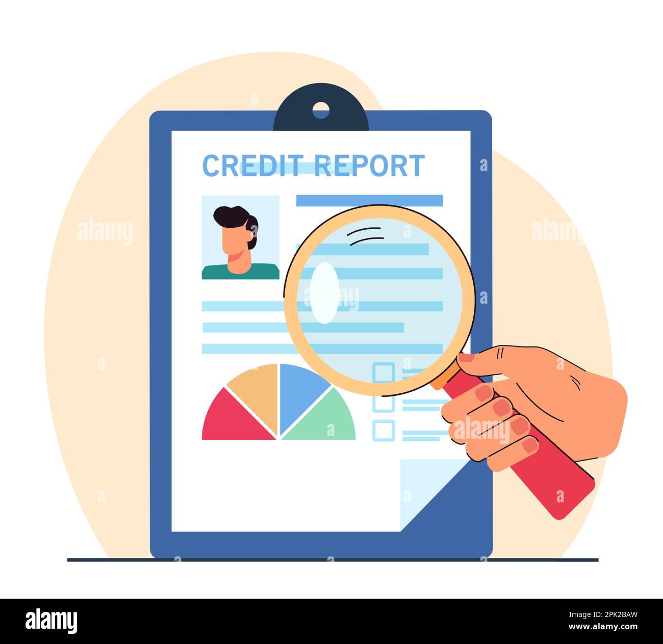 Hand holding magnifier above credit report Stock Vector Image & Art - Alamy