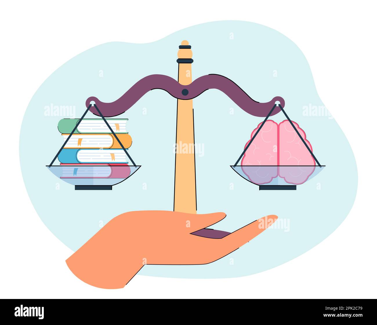 Hand of student holding hand scale with books and human brain Stock ...